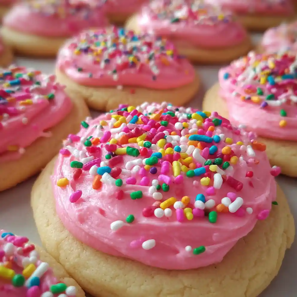 Lofthouse Cookies Recipe With Pink Frosting And Sprinkles