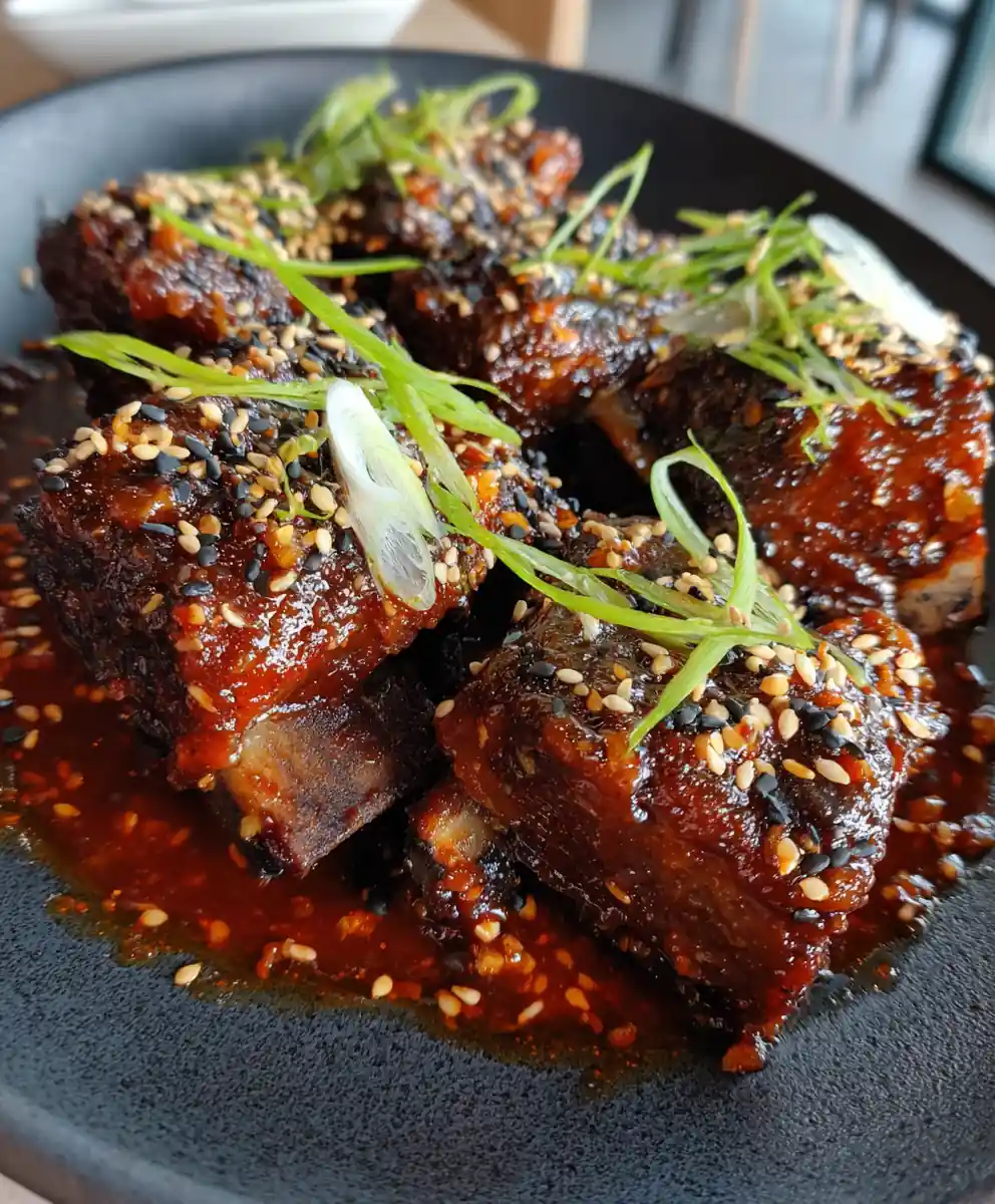 crockpot spare ribs recipe with Sticky Gochujang-Maple Glaze