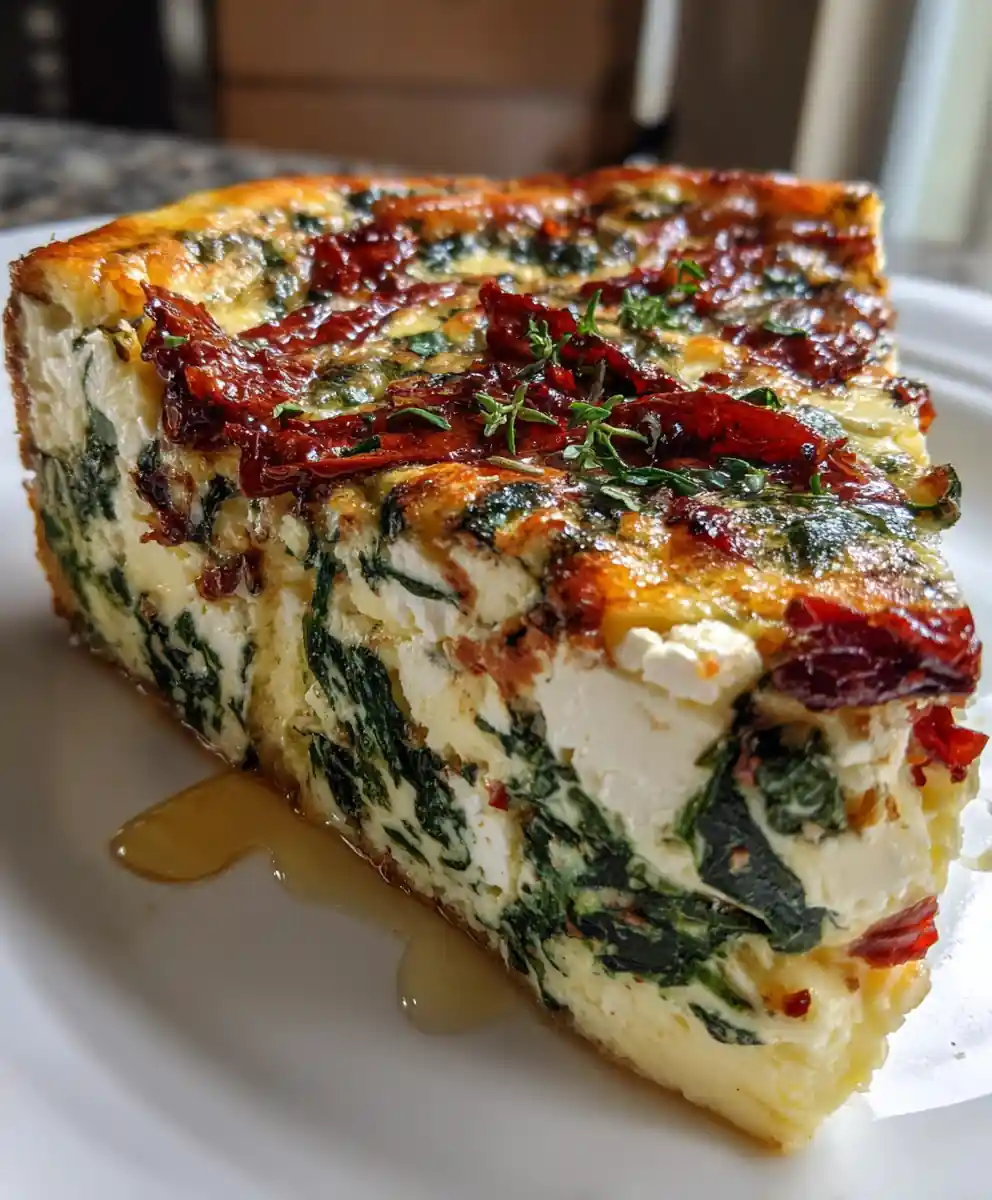 crustless spinach quiche recipe with Mediterranean Feta and Sun-Dried ...