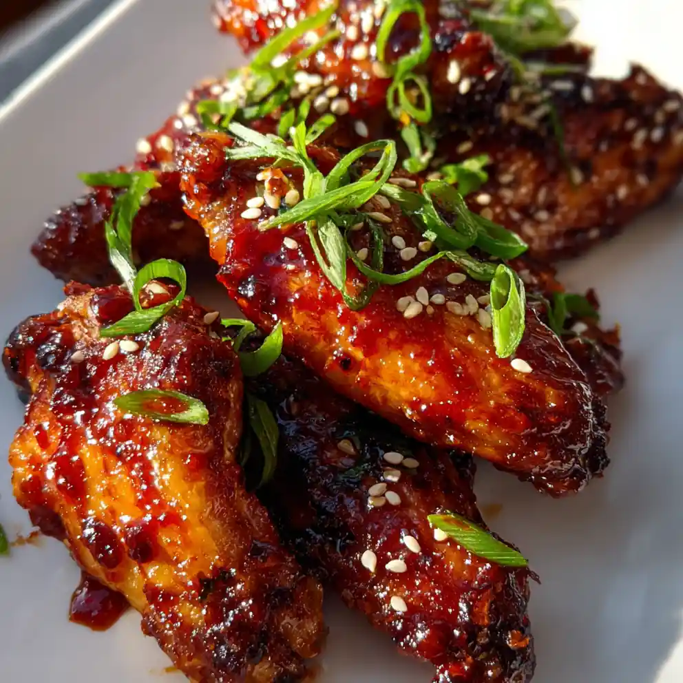 oven baked chicken wings recipe with a Sticky Spicy Gochujang-Maple Glaze