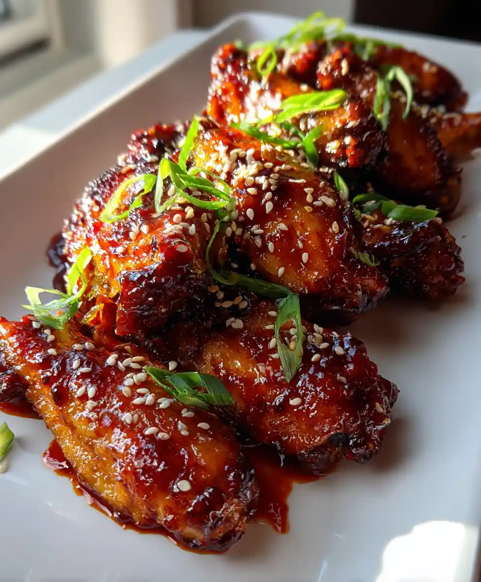 oven baked chicken wings recipe with a Sticky Spicy Gochujang-Maple Glaze