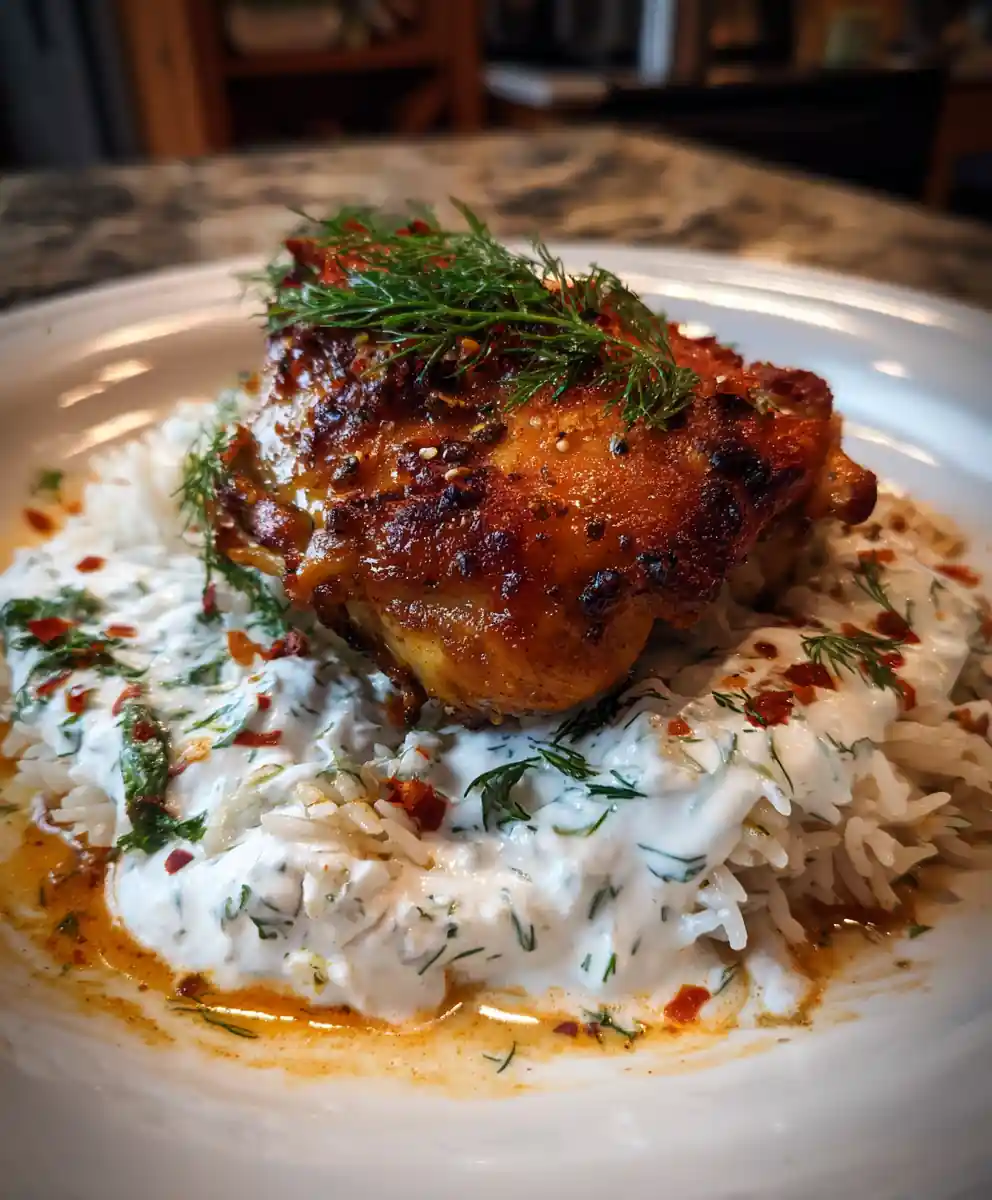 Baked Chicken with Red Pepper Tzatziki Rice