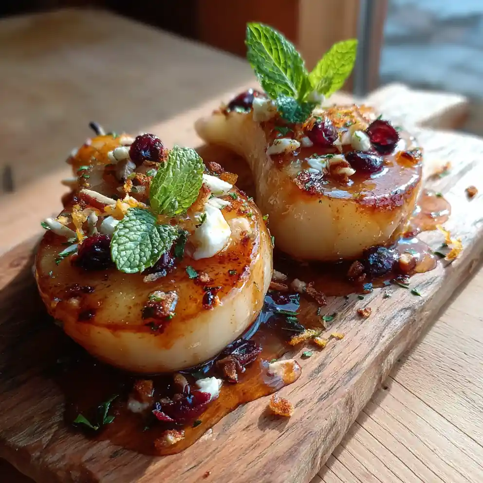 Citrus Thyme Honey Glazed Baked Pears with Feta, Cranberries and Almond ...