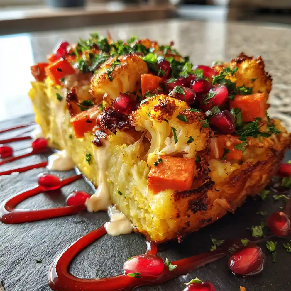 Golden Turmeric Winter Vegetable Bake with Red Pepper Swirl